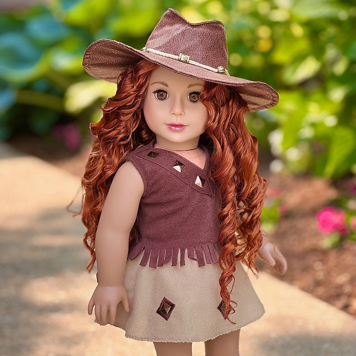 - Cowgirl - 4 Piece 18 inch Doll Outfit - Cowgirl Hat, Skirt, Top and Cowgirl Boots - (Doll Not Included)