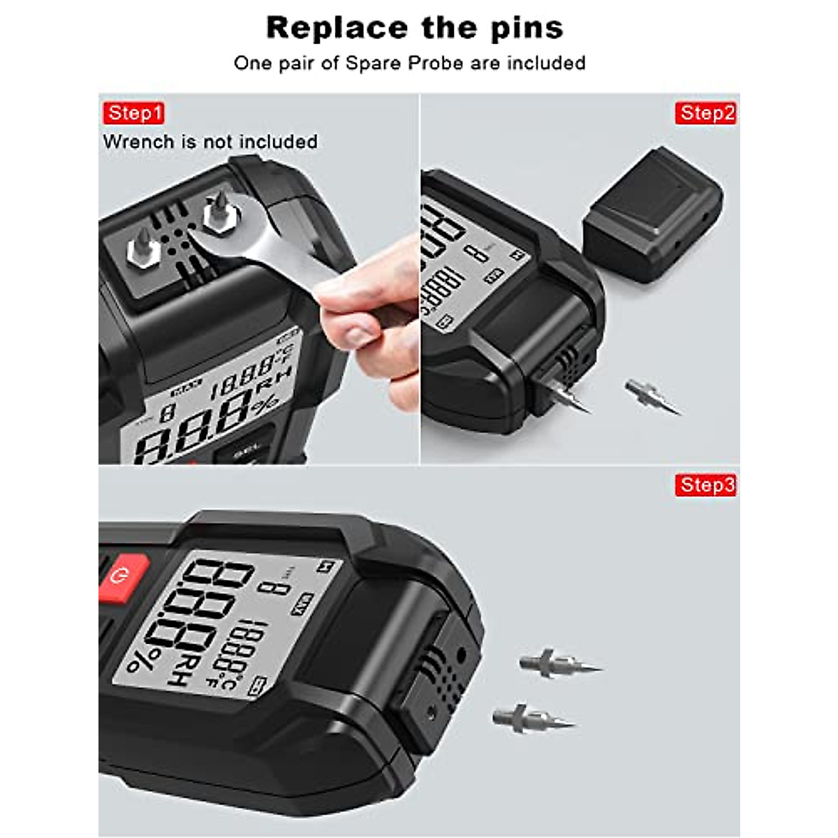 QLUUE Digital Moisture Meter, Moisture Tester with Replaceable pin, Temperature Measurement, Backlit LCD Display Moisture Detector for Wood, Building, Floor