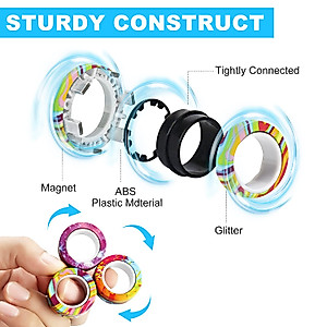 Pushmick 9 Pcs Finger Magnetic Rings Fidget Toys, Colorful Magnet Rings, Great Fidget Rings for Training Relieves Reducer Autism Anxiety.