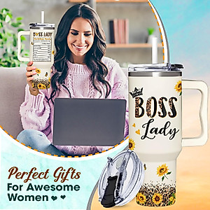 AT2Z GLOBAL Boss Lady Gifts For Women - Sunflower Gifts For Women Boss Day, Administrative Professional Day, Christmas - Thank You Gifts for Boss Lady, Manager - Boss Lady Tumbler 40oz with Handle