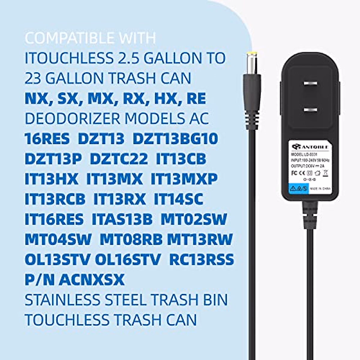 Power Supply for Trash Can 6V AC Power Adapter Compatible with iTouchless 13 Gallon Trash Can, 6.4Ft Long Power Cord Supply