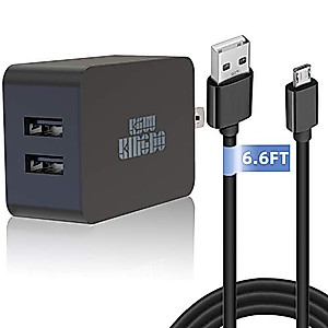 Micro USB Fast Charger, Android Charger with Android Cable, Dual Port USB Wall Charger, Compatible with Samsung Galaxy S7 S6 J8 J7 Note 5,Kindle,LG,PS4,Camera, with 6.6FT Micro USB Cable (Black)