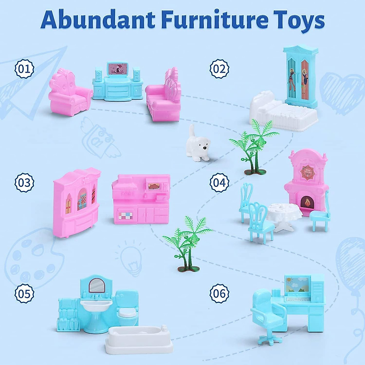 Doll House for Girls 2 3 4 5 6 7 8 Year Old - 3-Story 6 Rooms Dollhouse with 3 Dolls Light Accessories Furniture and Play Mat, DIY Pretend Dream Dollhouse Toy Gift for Kids (20.5'' x 16'' x 18.7'')