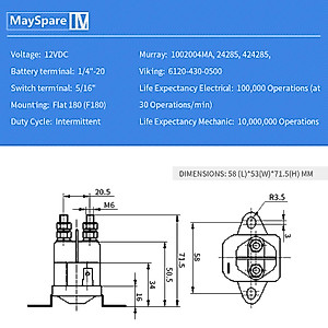 MaySpare Starter Solenoid For Husqvarna 539101714 Trombetta 854-1221-210 Bobcat John Deere Snapper MTD & Universal Applications 3 Terminal 12VDC