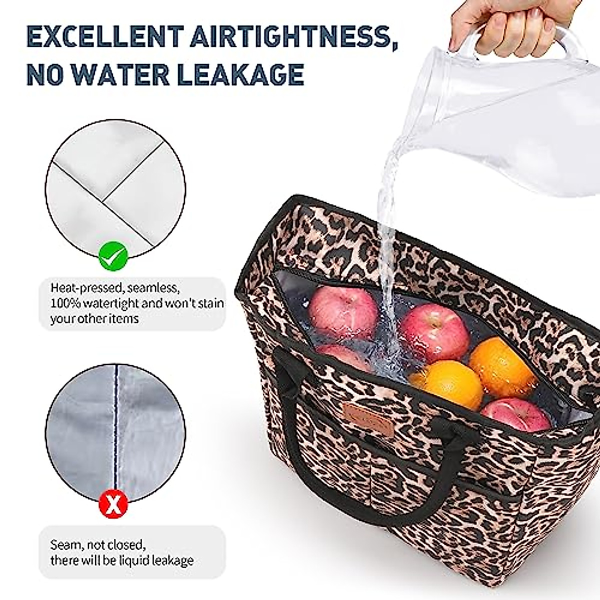 Gelozid Lunch Bag, 16-Can Large Lunch Bag for Women Men, Insulated Lunch Box with Pockets for Work Office Beach Picnic, Leakproof Reusable Portable Lunchbox, Leopard Print