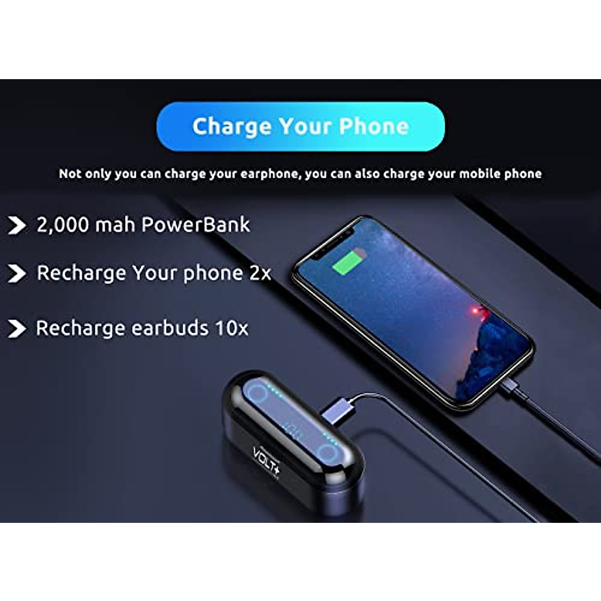 VOLT PLUS TECH Wireless V5.0 Bluetooth Earbuds for iPhone 14/14Pro/Max/13/13Pro/Max/12/12 Pro/Max, with LED Display,Mic, 8D Bass, F9 TWS IPX7 Waterproof with 2000mAh PowerBank Charging case