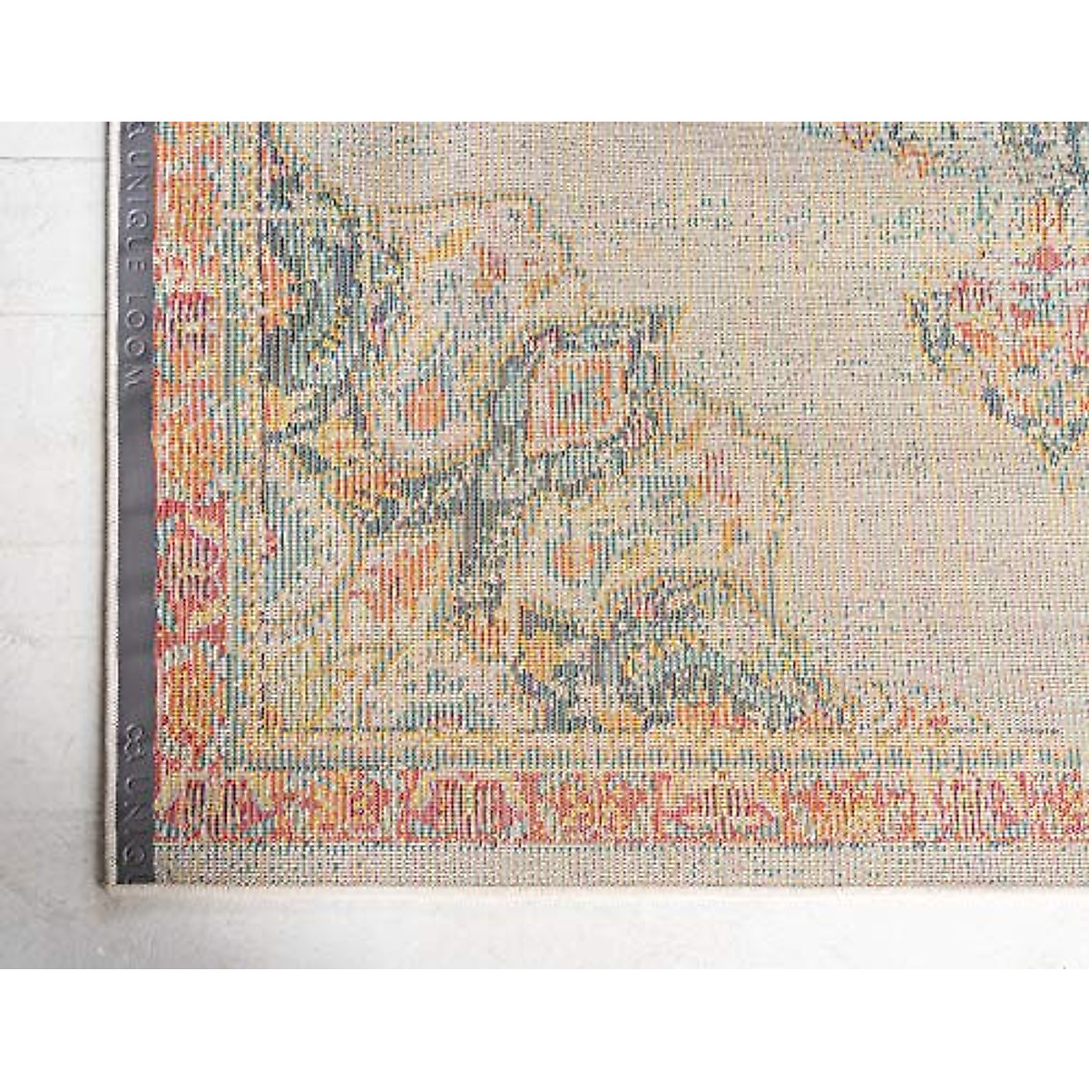 Unique Loom Penrose Collection Distressed Traditional Vintage Rug with Center Medallion, Rectangular 9' 0" x 12' 0", Ivory/Black