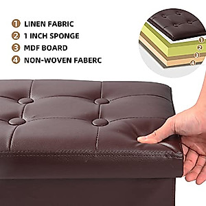 ALASDO Ottoman Storage Ottoman Footrest Folding Ottoman with Srorage Small Ottoman Foot Rest for Living Room Study Bedroom Leather Brown L17W13H13inches