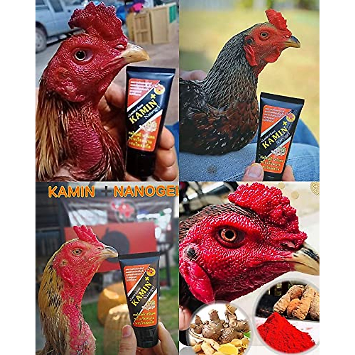 HULX Rooster Booster Lotion KAMIN NANOGEL PHLAI TURMARIC Extract 50 ML. Poultry Bird Chicken Vitamins Nourish Body Red Skin, Relax Muscles, Wound HEAL Quickly Recover After Fighting Rooster Gamefowl