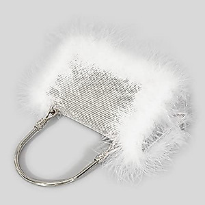 ATOLYE Sparkly Rhinestone Ostrich Feather Evening Clutch Bag, Women Shiny Handbag/Shoulder/Crossbody Bags for Wedding Party