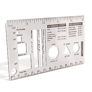 UPTTHOW Culinary Ruler Stainless Streel Mini Cutting Reference Template Cooking Measurement for Food Essential Kitchen Tool with Weight Temperature Baking Conversion Chart for Beginner and Chef (5*3")