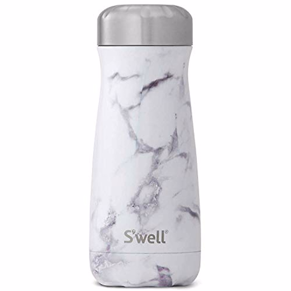 S'well Stainless Steel Traveler - 16 Fl Oz - White Marble - Triple-Layered Vacuum-Insulated Travel Mug Keeps Coffee, Tea and Drinks Cold for 24 Hours and Hot for 12 - BPA-Free Water Bottle