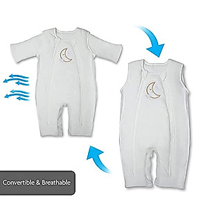 Baby Brezza 2-in-1 Double Zipper Baby Sleepsuit - Unique Swaddle Transition Sleepsuit - Breathable with Mesh Panels - Converts from Sleepsuit to Sleep Vest, 6-9 Months, Cream