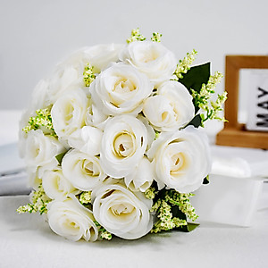 Febou Wedding Bouquets for Bride Bridesmaid Bouquet Ivory Bridal Bouquet Artificial Roses for Wedding Church Home Decoration (Ivory)
