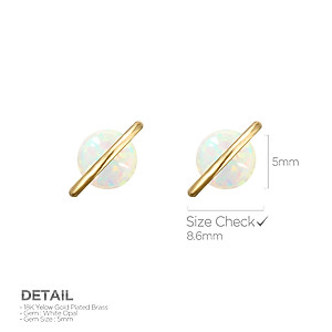 Planet 18K Rose/White/Yellow Gold Plated 925 Sterling Silver Post Dainty Opal Stud Earrings, White/Green/Pink Opal Earrings (Yellow Gold)