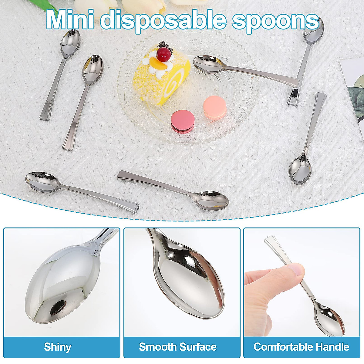 100PCS Mini Plastic Spoons,Silver Plastic Mini Spoons,Disposable Mini Dessert Spoons 4.5 Inches,Mini Tasting Spoons Appetizer Spoons Perfect for Coffee Espresso Cake Desserts Appetizers