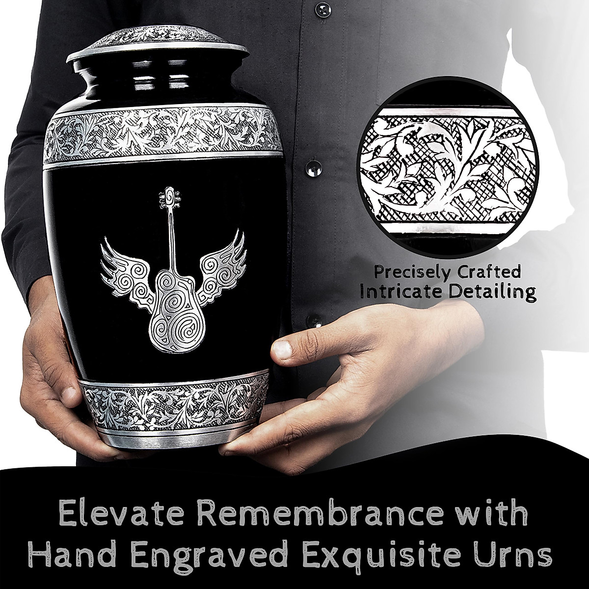 Displayex India Hand Engraved Guitar Urns for Human Ashes Adult Male Female - Urns for Men Women Human Ashes, Cremation Urn Human Ashes, Dog Cat Pet Memorial Urn, Keepsake Box