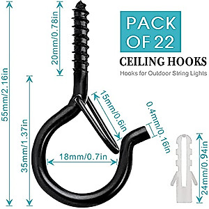22 PCS Screw in Hooks Outdoor String Lights Safety Screw Hook Ceiling Hooks with Safety Buckle Wall Hangers & Led Lights Hangers for Party and Festival Decorations ging