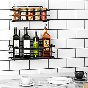 ODesign Shower Caddy Storage with Removable 4 Hooks Adhesive Shower Shelf Basket No Drilling Rustproof Kitchen Spice Racks Bathroom Organizer - 2 Pack (Black)