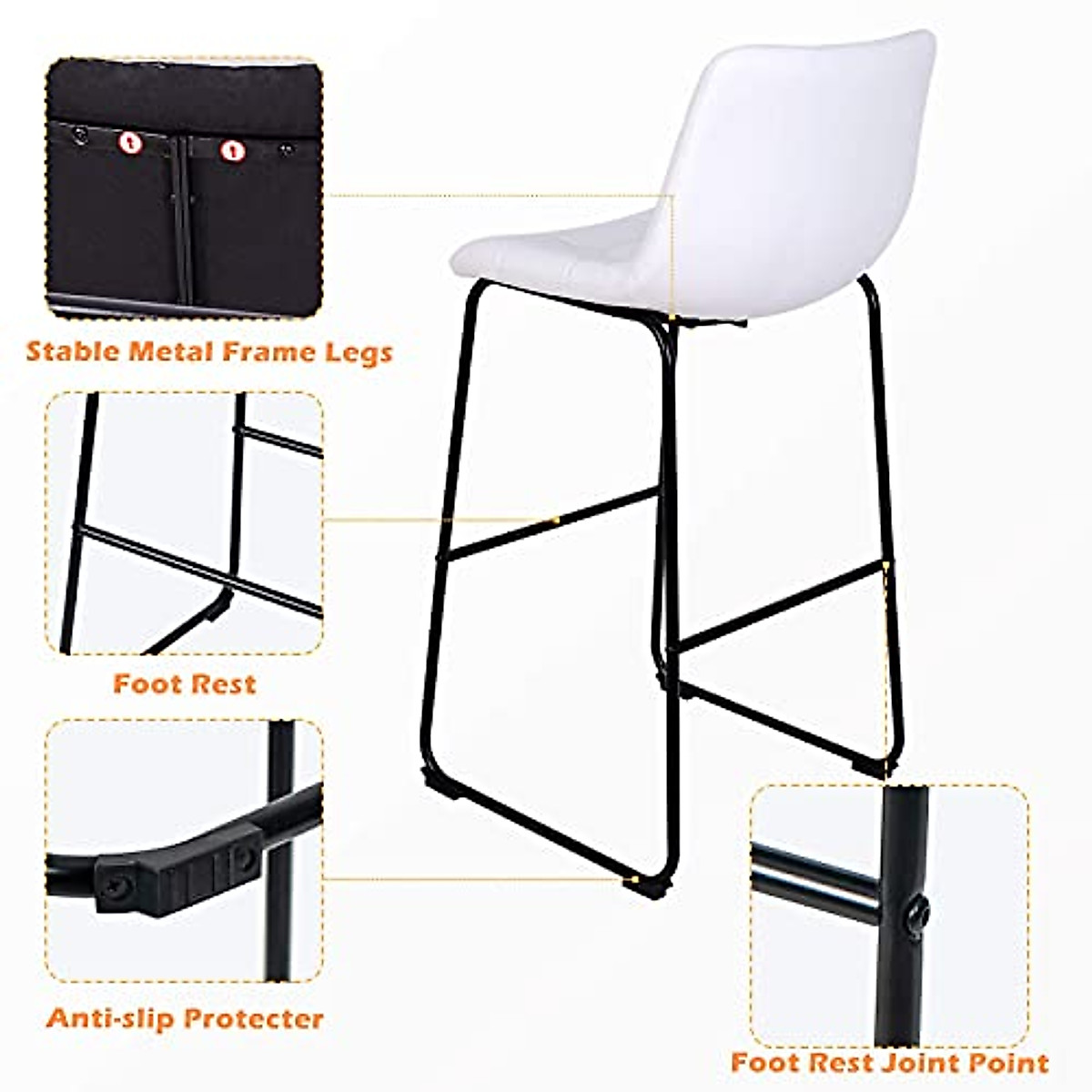 Scurrty Barstool Chairs Height Stools Pub Bistro Bar Counter Height Stools Pub Height Bar Stools With Back, PU Leather Bar Stools Set Of 2 Modern Kitchen High Dining Chairs With Metal Legs Upholstered