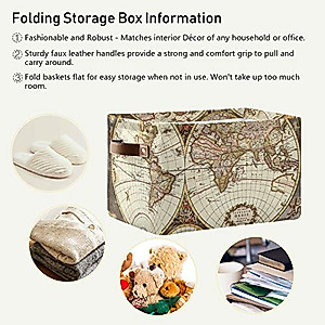 AUUXVA Globe Travel World Map Storage Basket Collapsible Cloth Storage Cube Basket Bins Organizer with Handles Rectangular Large Toys Shelf Closet for Nursery Bedroom Home Office