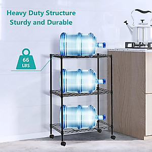 Doredo 3 Tier Adjustable Wire Shelf with Wheels, 3 Tier Mobile Metal Storage Shelves, Black Wire Rack Shelving Unit, 200Lbs Capacity, 10" D X 20" W X 28" H, for Kitchen, Pantry, Laundry