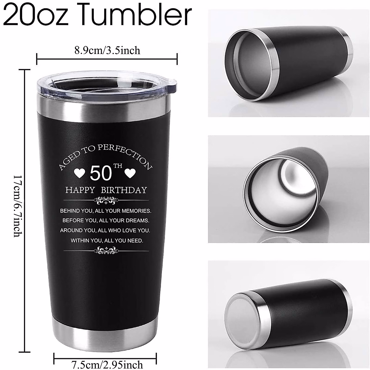Calltoge Inspirational 1975 50th Birthday Gifts for Women Men 20oz Stainless Steel Black Travel Car Tumbler Mug Behind You All Your Memories Before You All Your Dreams 50 Years Old Present