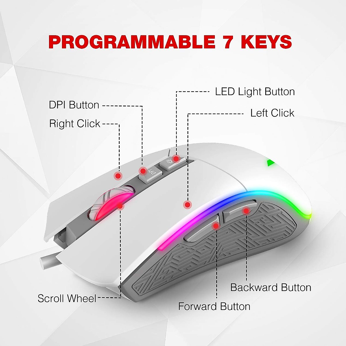havit Wired RGB Mechanical Gaming Keyboard and Mouse Combo Set UK Layout, Blue Switch Mechanical Keyboard with Detachable Ergonomic Wrist Rest 4800Dots Per Inch Programmable Wired Mouse, White