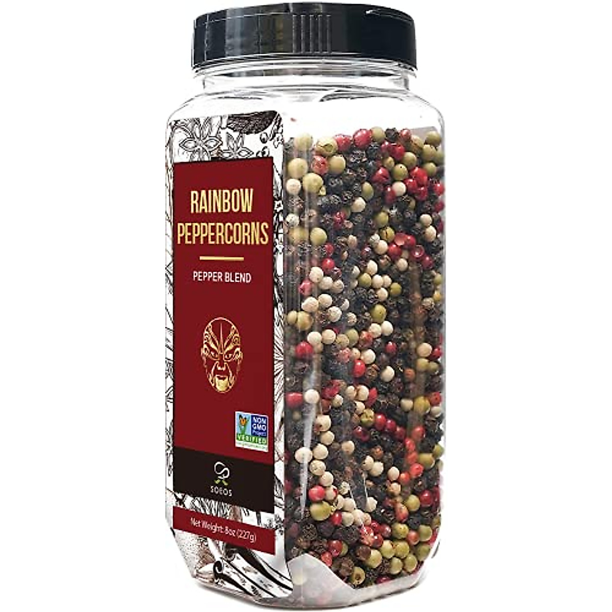 Soeos Rainbow Peppercorns, 8oz (Pack of 1), Non-GMO, Kosher, Packed to Keep Peppers Fresh, Peppercorn for Grinder Refill, Whole Peppercorns