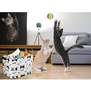 HIYAGON Cat Basket Cute Toy Storage Basket Bin Organizer Box Kids Gift Basket Empty Rectangular Cat Room Decor for Home Books(Bowknot Cats)