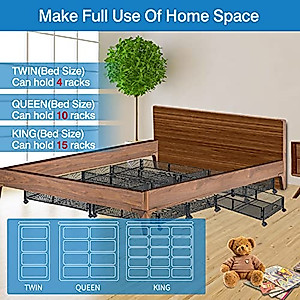 punemi Under Bed Storage with Wheels & Removable Bags, 2 Pcs Underbed Storage Containers Rolling Drawers with Handle, Metal Under Bed Shoe Organizers for Clothes Toys, Tool-free Assembly -Black