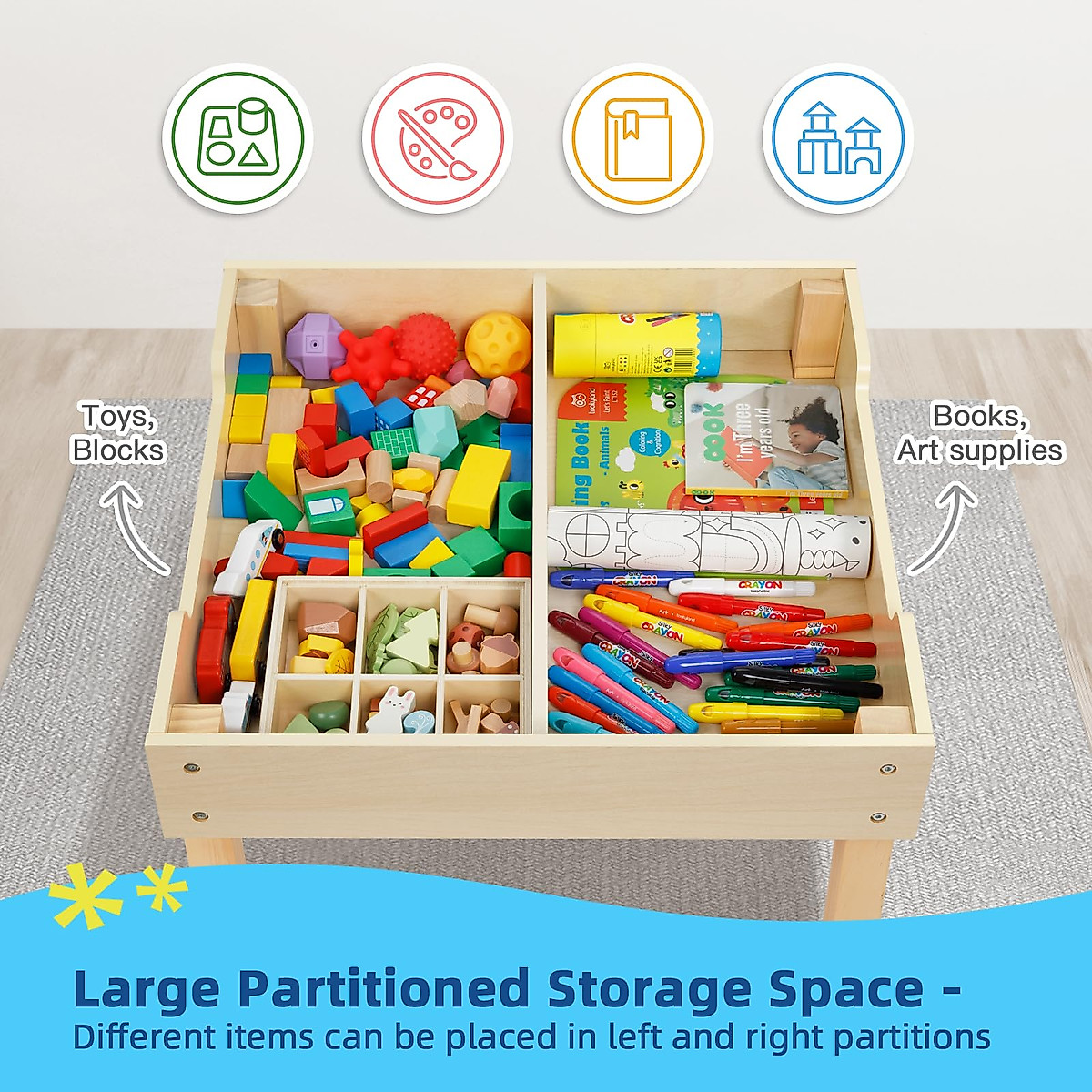 OOOK 3 in1 Toddler Table and Chair Set, Kids Table and Chairs Ages 3-7 with Versatile Tabletop and Storage Drawer, Kids Sensory Table for Home, Nursery and Playroom. Premium Gift for Boys and Girls.