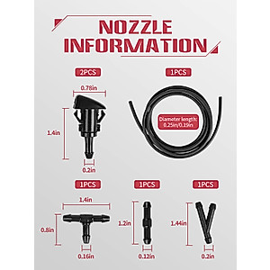 Windshield Washer Nozzles Kit, Replacement for Chrysler, Dodge, Jeep, Ram - OTUAYAUTO Washer Jet and Fluid Hose with Connector