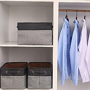 YanZhi 3PCS Large Storage Baskets for Shelves, Laundry Open Storage Bin Set with Sturdy Handles,Fabric Baskets for Organizing,Foldable Cotton Linen Cube Hampers for Closet,Nursery, Clothes, Toys,Dorm,Home & Office（Black)