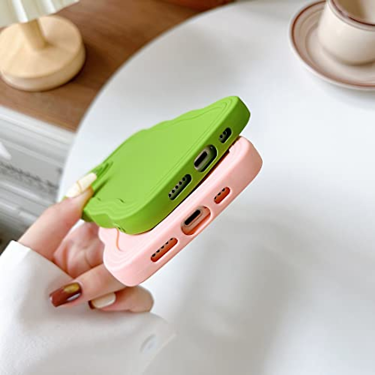 Caseative Solid Color Curly Wave Frame Soft Compatible with iPhone Case (White,iPhone 13 Pro Max)