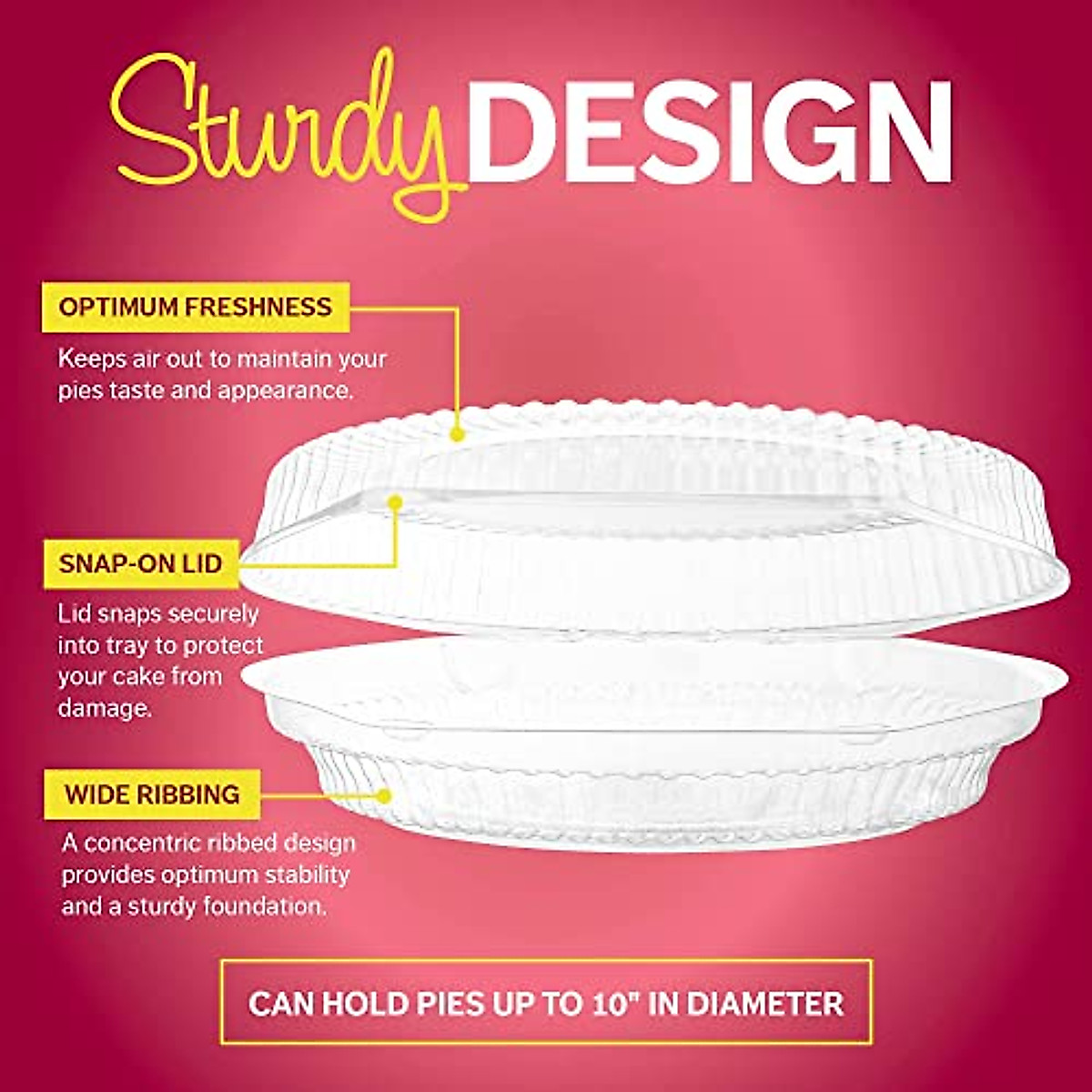 Supellectilem 9" Plastic Disposable Pie Containers with Hinged Locking Lids | 5 Round Pie Keepers/Flan Containers for Transport