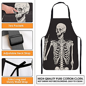 Britimes Apron Home Kitchen Cooking Baking Gardening for Women Men with Pockets Skeleton Rock Skull Halloween Happy 32x28 inch