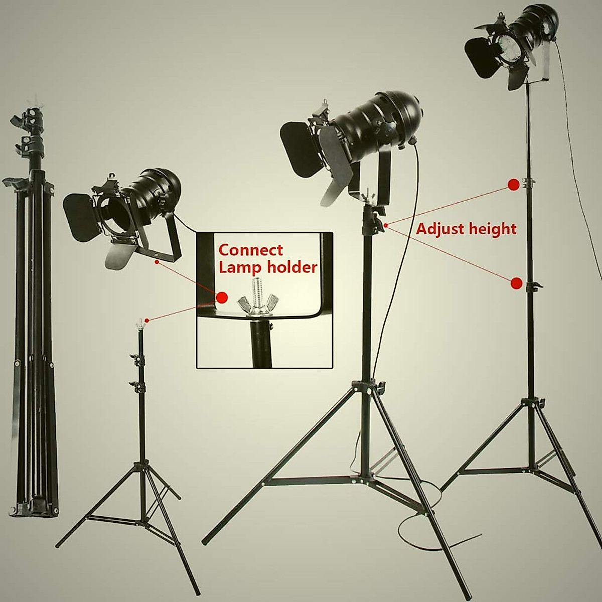 XIHOME Vintage Industrial Black Retro Tripod Adjustable Floor lamp Parking Light, 5 Meter Cable with Foot Switch Parking Light Tripod gooseneck for Living Room Bedroom Office bar Lighting (Pack of 2)