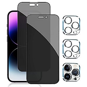 Pehael [2+2 Pack] iPhone 14 Pro Max Privacy Screen Protector with Camera Lens Protector Full Coverage Anti-Spy Tempered Glass Film 9H Hardness Upgrade Edge Protection Easy Installation Bubble Free Specially Designed for iPhone 14 Pro Max [6.7 inch]