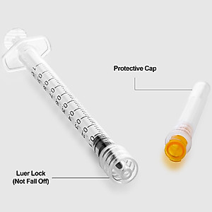 1ml/cc Disposable Syringe with 25 Gauge 1 Inch,Individual Package,Pack of 20