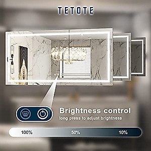 TETOTE LED Bathroom Mirror LED Mirror 60 x 28 Bathroom Mirror with Lights Bedroom LED Vanity Mirror Makeup Mirror Dimmable Anti-Fog Wall Mounted Birthday Gift Room Decor