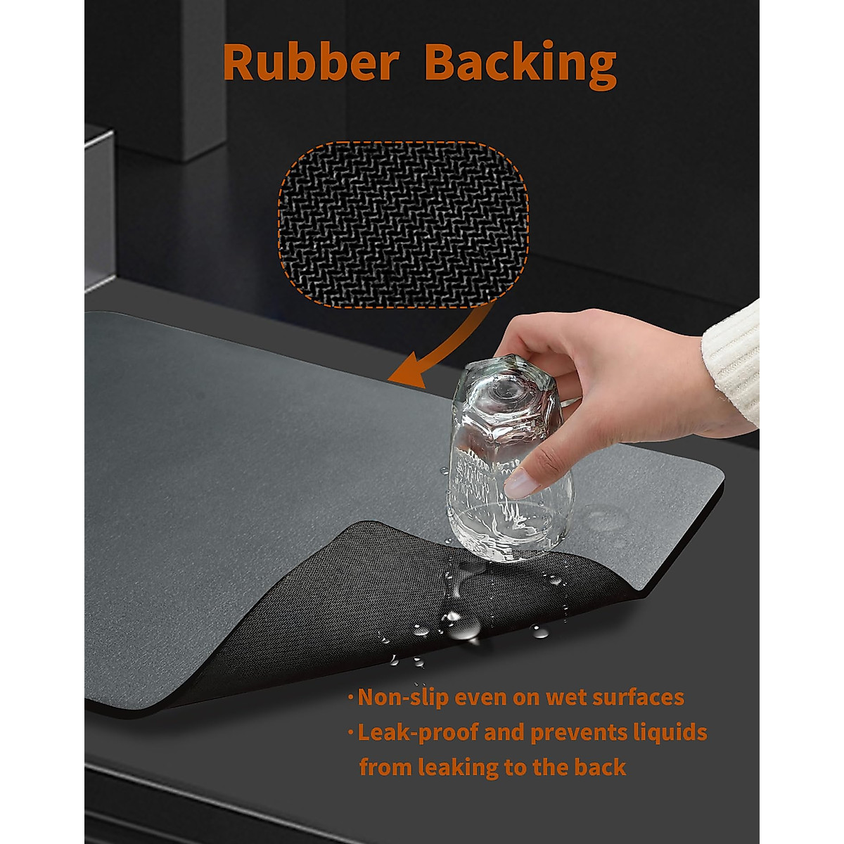 Hotmir Dish Drying Mat for Kitchen-Counter:Super Absorbent Coffee Mat Hide Stain Dish Mat Drying Kitchen Mat | Non Slip Rubber Backed Dish Drying Matt Kitchen Counter for Dish Rack Mat & Coffee Bar