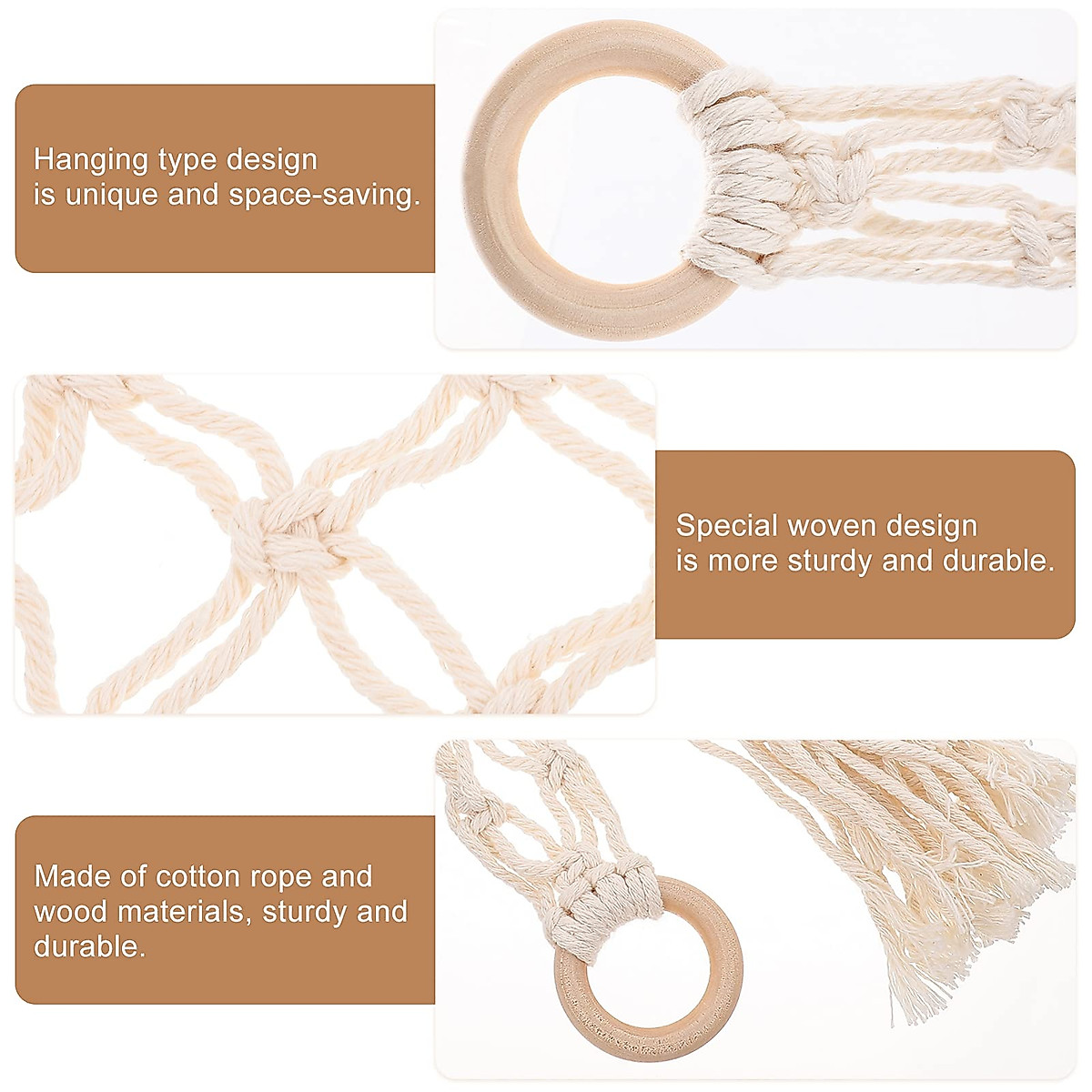 Cabilock 1pc Cotton Rope Hanging Basket Storage Basket Macrame Hanging Planter Space Saving Fruit Hanging Wall Basket Macrame Fruit Hammock Storage Mesh Bags Pendant Shopping Potato Wood