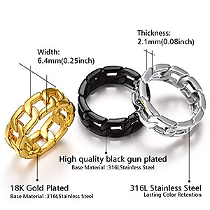 Mens Ring Cuban Link Rings Cool Stainless Steel Mens Chunky Black Ring