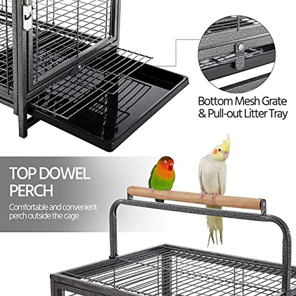 Yaheetech 25.5'' Wrought Iron Bird Travel Carrier Cage Parrot Cage with Handle Wooden Perch & Seed Guard for Small Parrots Canaries Budgies Parrotlets Lovebirds Conures Cockatiels