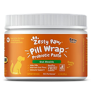 Zesty Paws Glucosamine for Dogs - Hip & Joint Health Soft Chews with Chondroitin & MSM + Pill Wrap Probiotic Paste for Dogs - Immune & Digestive System Support