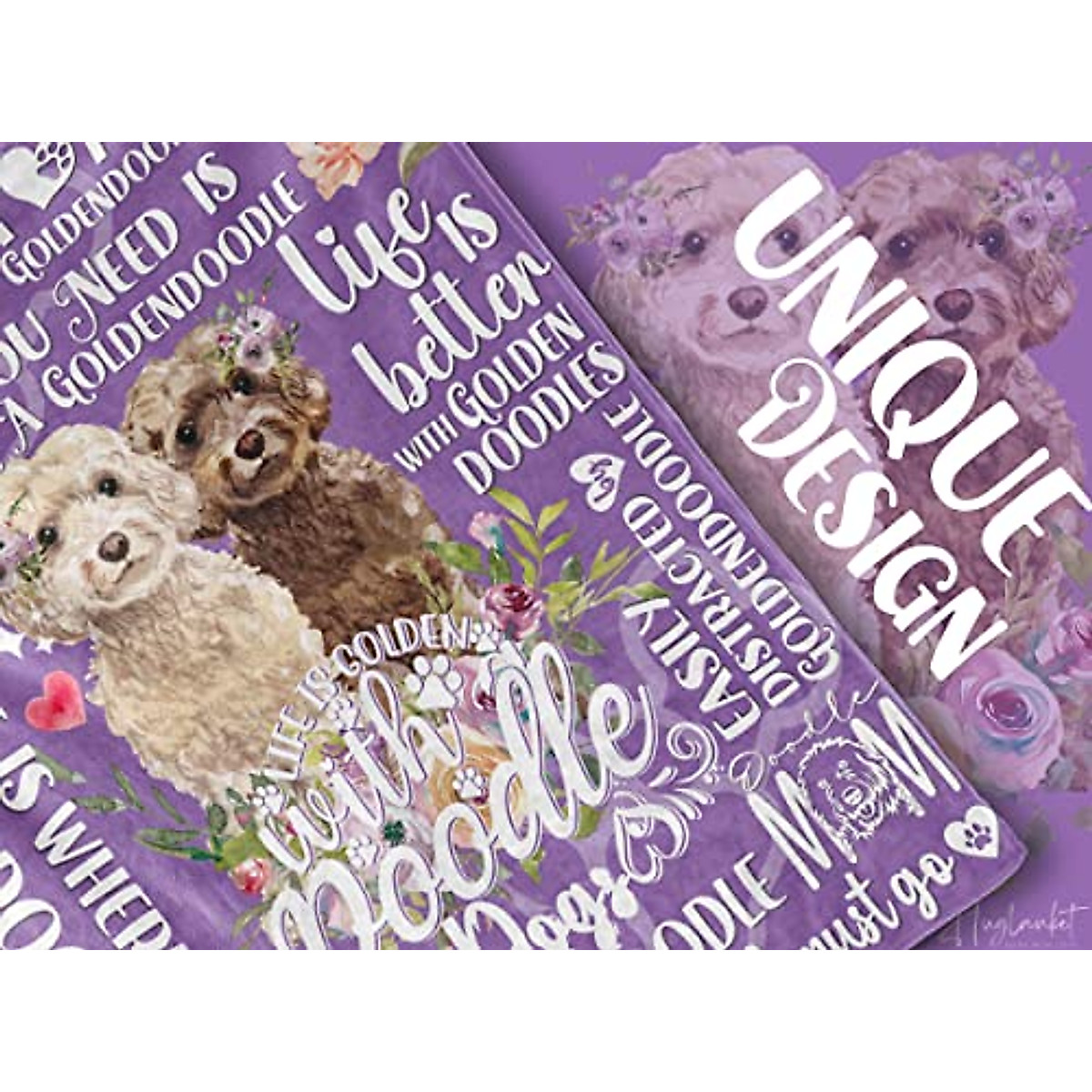 Huglanket Goldendoodle Gifts, Goldendoodle Blanket for Goldendoodle Mom, Cute & Unique Goldendoodle Design, Throw Blanket Gifts for Dog Lovers, Family, Friends, Flannel Plush Blankets - 50"x 65"