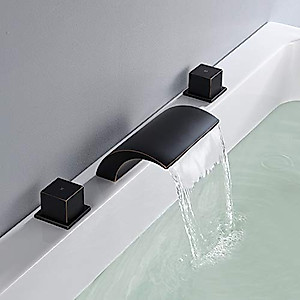 Hanallx Waterfall Tub Faucet Roman Tub Filler Oil Rubbed Bronze Deck Mount Bathtub Faucets Brass 3 Holes Bathroom Faucets with 2 Handles