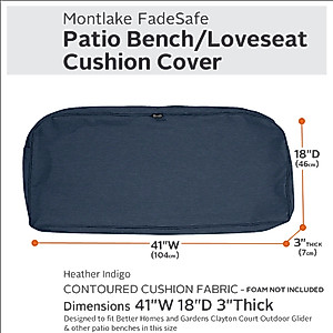 Classic Accessories Montlake Water-Resistant 41 x 18 x 3 Inch Outdoor Bench/Settee Cushion Slip Cover, Patio Furniture Swing Cushion Cover, Heather Indigo Blue, Patio Furniture Cushion Covers