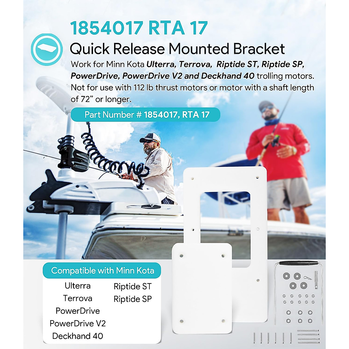 For Minn Kota 1854017 Quick Release Bracket RTA-17 For Terrova, Ulterra, PowerDrive, Deckhand 40, Riptide ST SP Trolling Motor, Composite Electric Steer Trolling Motor Bracket Motor Mount Plate, White